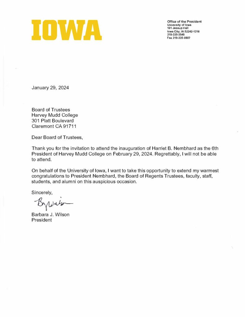 University of Iowa | Letters of Congratulations